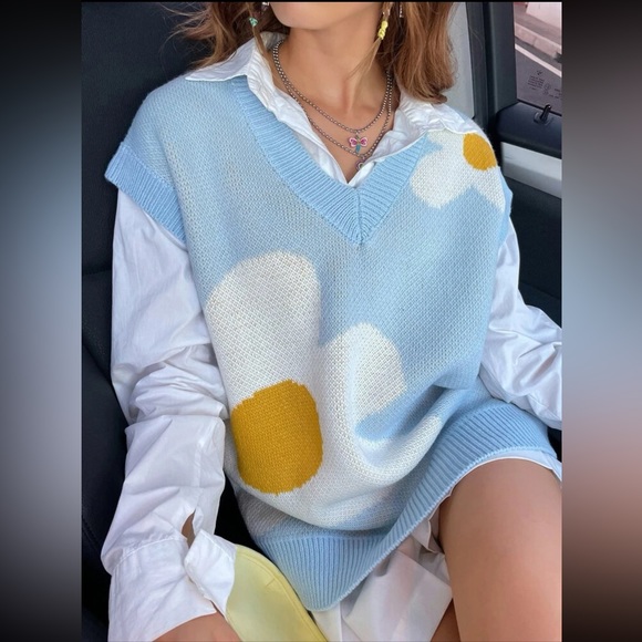 SHEIN | Sweaters | Oversized Floral Pattern Sweater Vest Shein | Poshmark